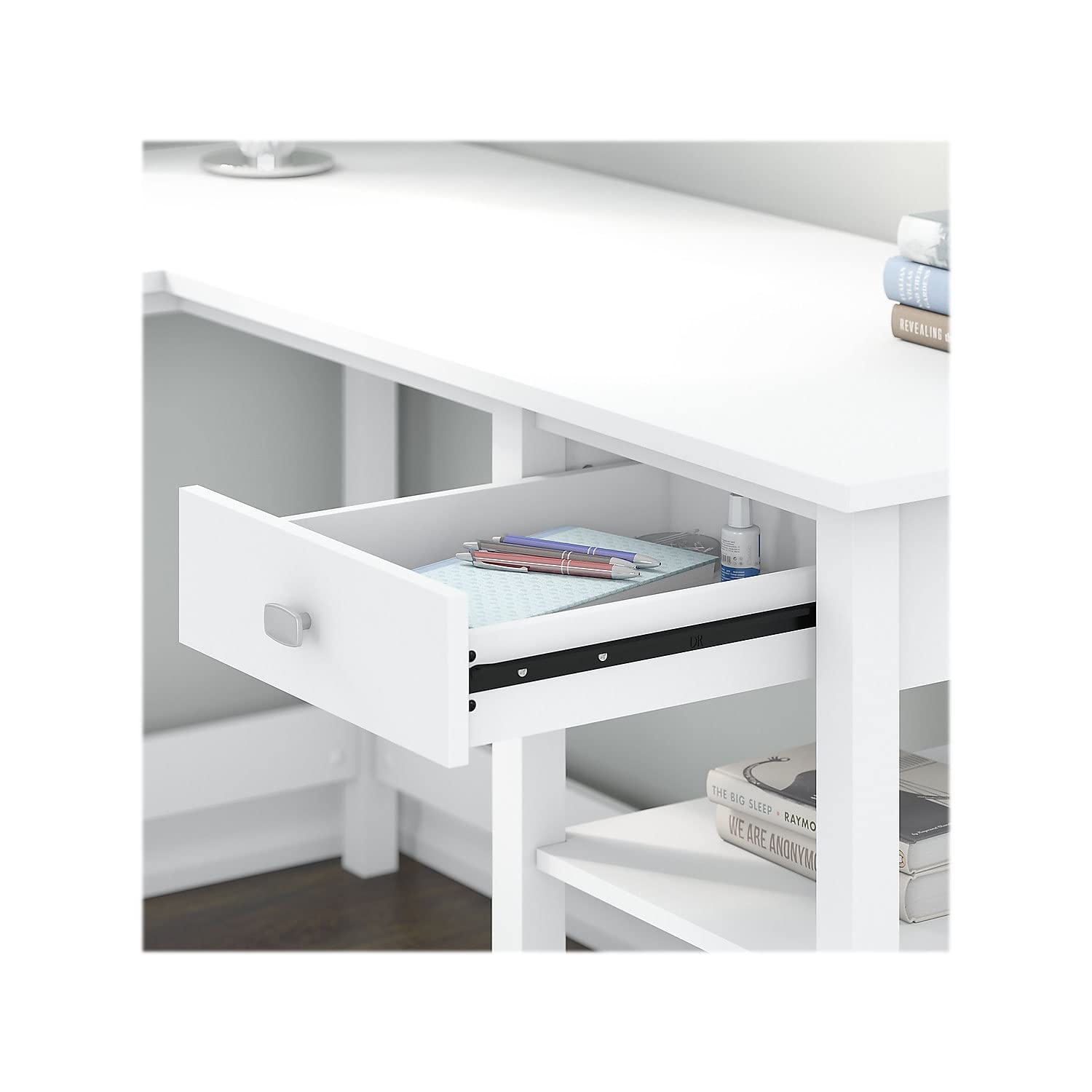 Bush Furniture Broadview L Shaped Computer Desk with Lateral File Cabinet and Hutch, 60W, Pure White