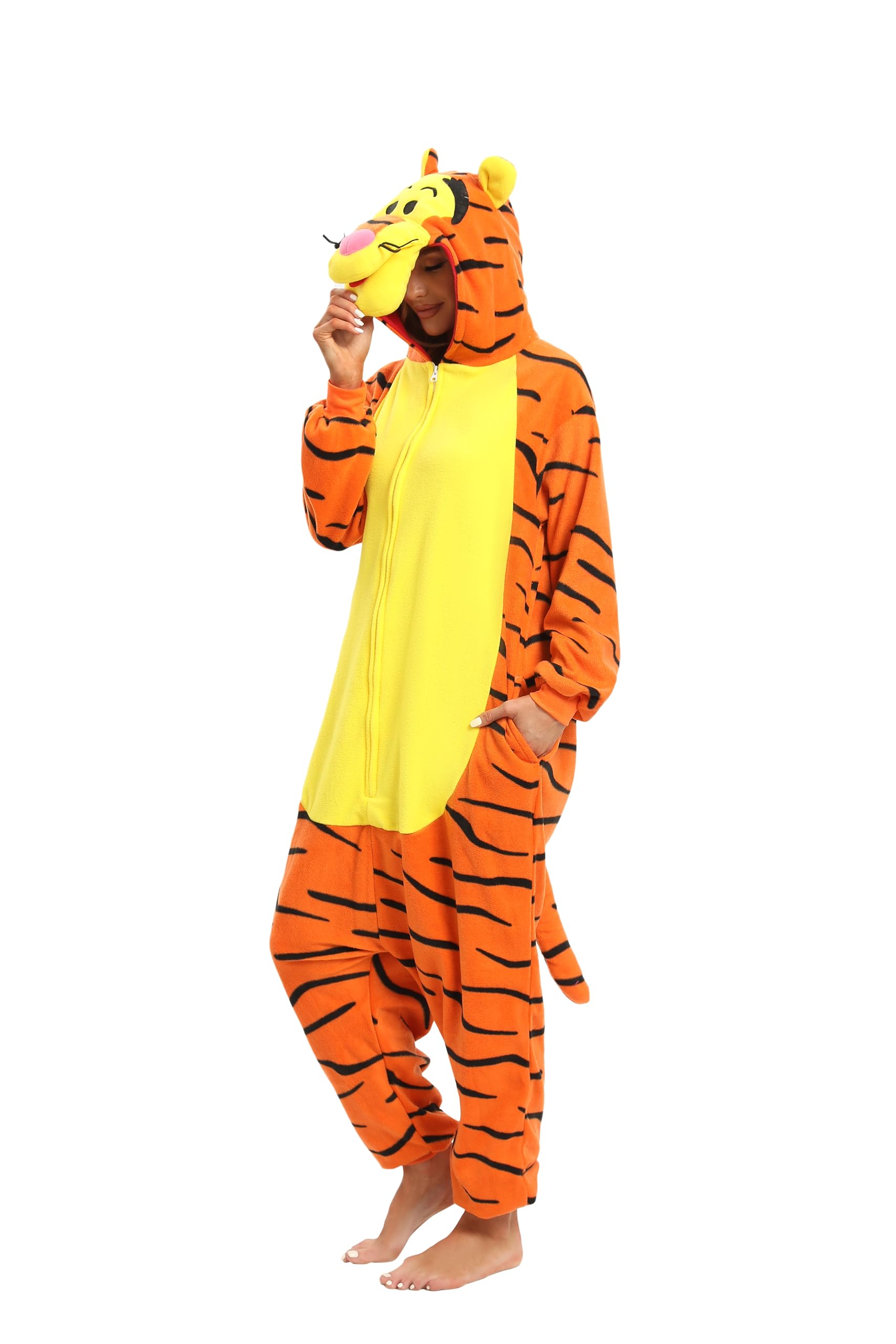 BGOKTA Halloween Animal Onesie Pajamas for Adults Stitch Costume Cosplay Homewear One Piece