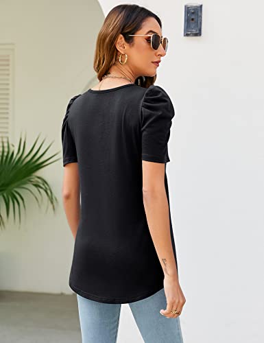LOMON Oversized T Shirts for Women Short Sleeve Cute Smocked Tops Tees Summer Tunic Tops to wear with Leggings 2023