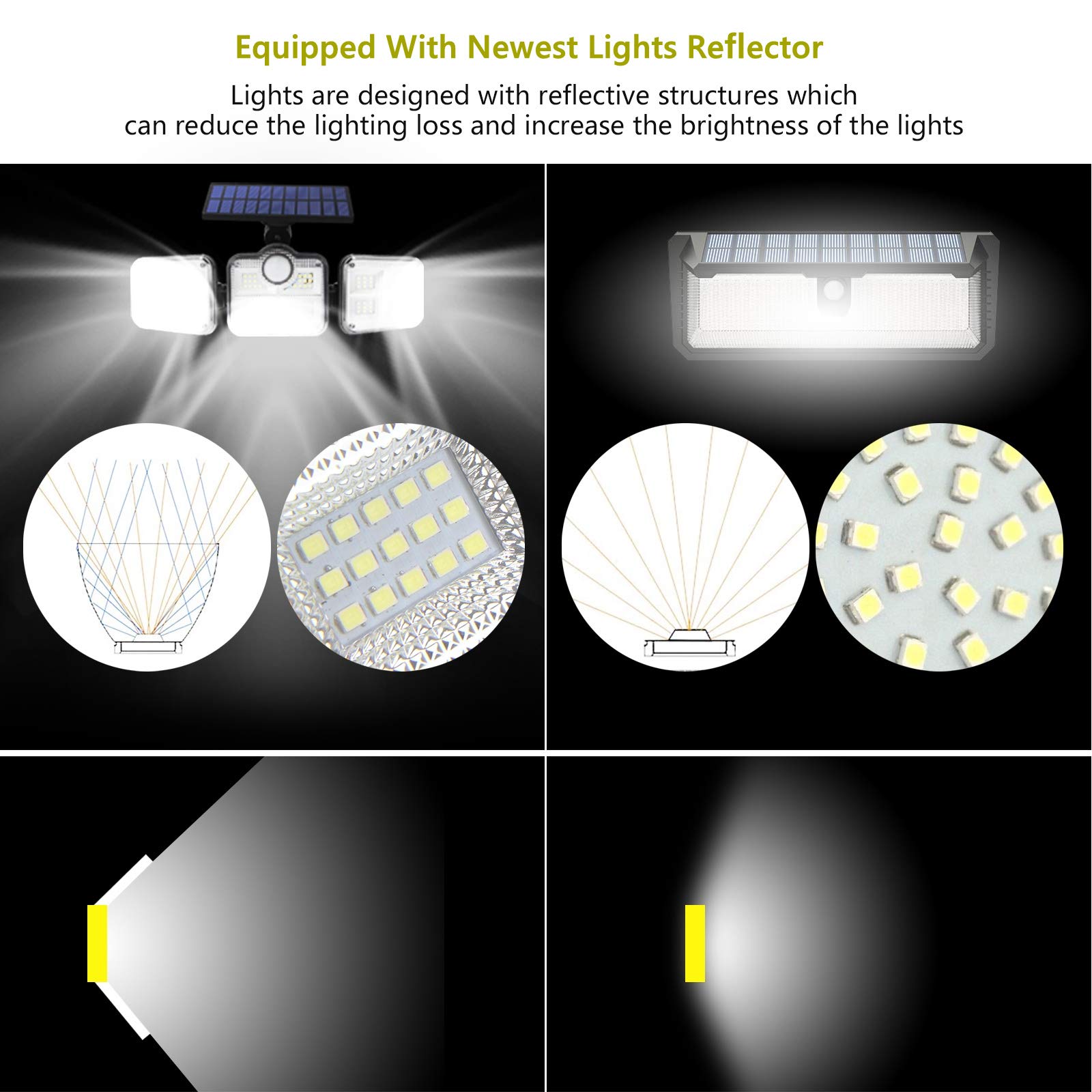 Solar Lights Outdoor Indoor - LED Solar Motion Sensor Lights 3 Adjustable Heads 270° Wide Angle: Security Flood Light IP65 Waterproof Solar Powered Wall Lights with Remote Control & 16.5 ft Cables
