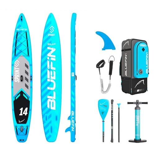 Bluefin SUP Stand Up Inflatable Paddle Board | 14' Sprint Model | Touring/Race Model | Complete with All Accessories