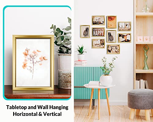 LaVie Home 5x7 Picture Frames (6 Pack, Gold) Simple Designed Photo Frames for Wall Mount Display, Set of 6 Classic Collection