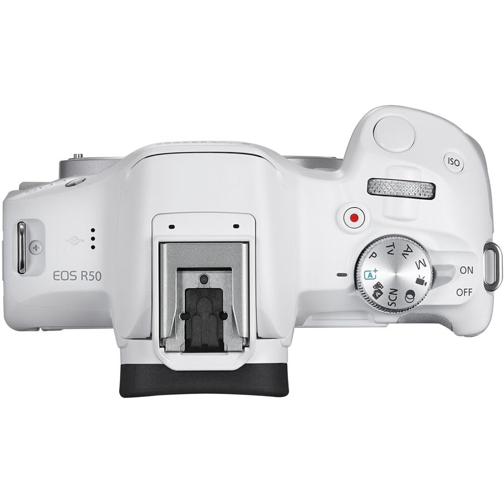 Canon EOS R50 Mirrorless Camera | White Bundled with 64GB Memory Card + Camera Case with Rain Cover + Microfiber Cleaning Cloth (4 Items)