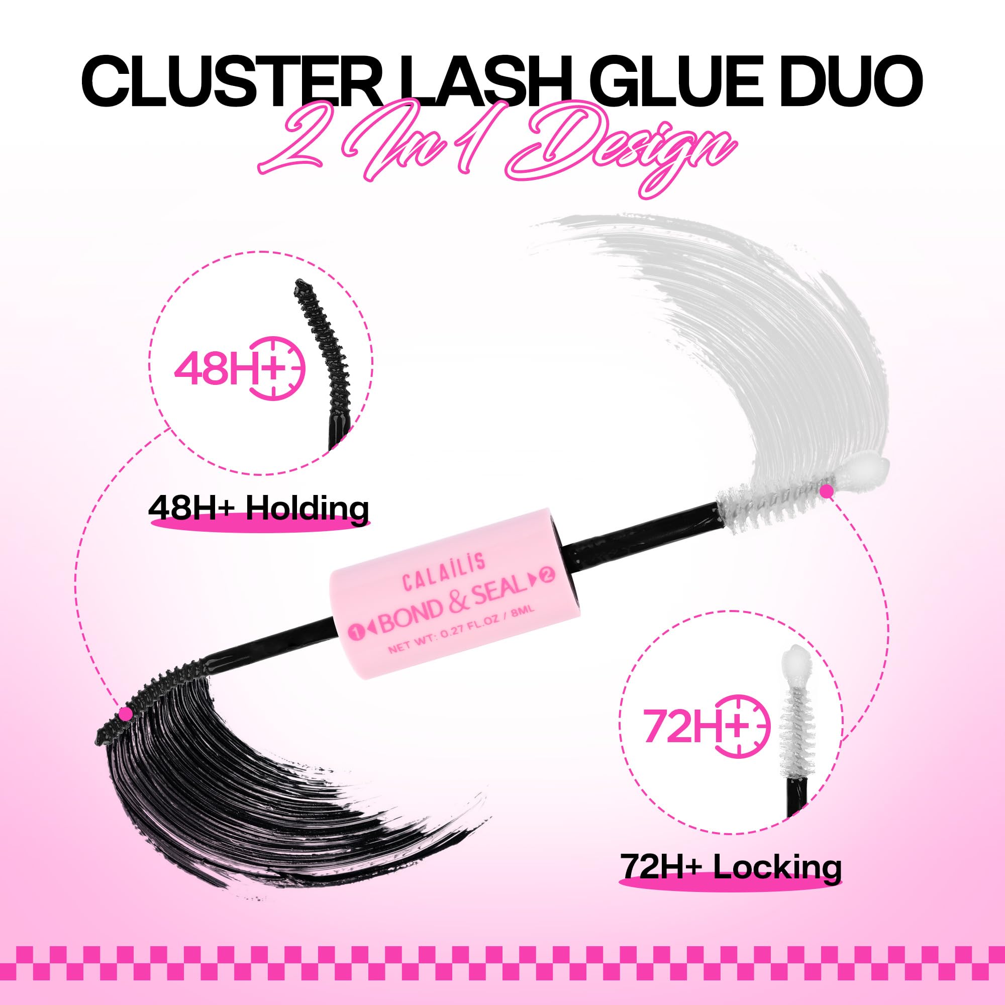 CALAILIS Lash Bond and Seal, Cluster Lash Glue Bond and Seal Lash Glue for Lash Clusters Super Strong Hold and Long Lasting 72 Hours Waterproof Non-irritating Individual Lash Glue for Cluster Eyelash