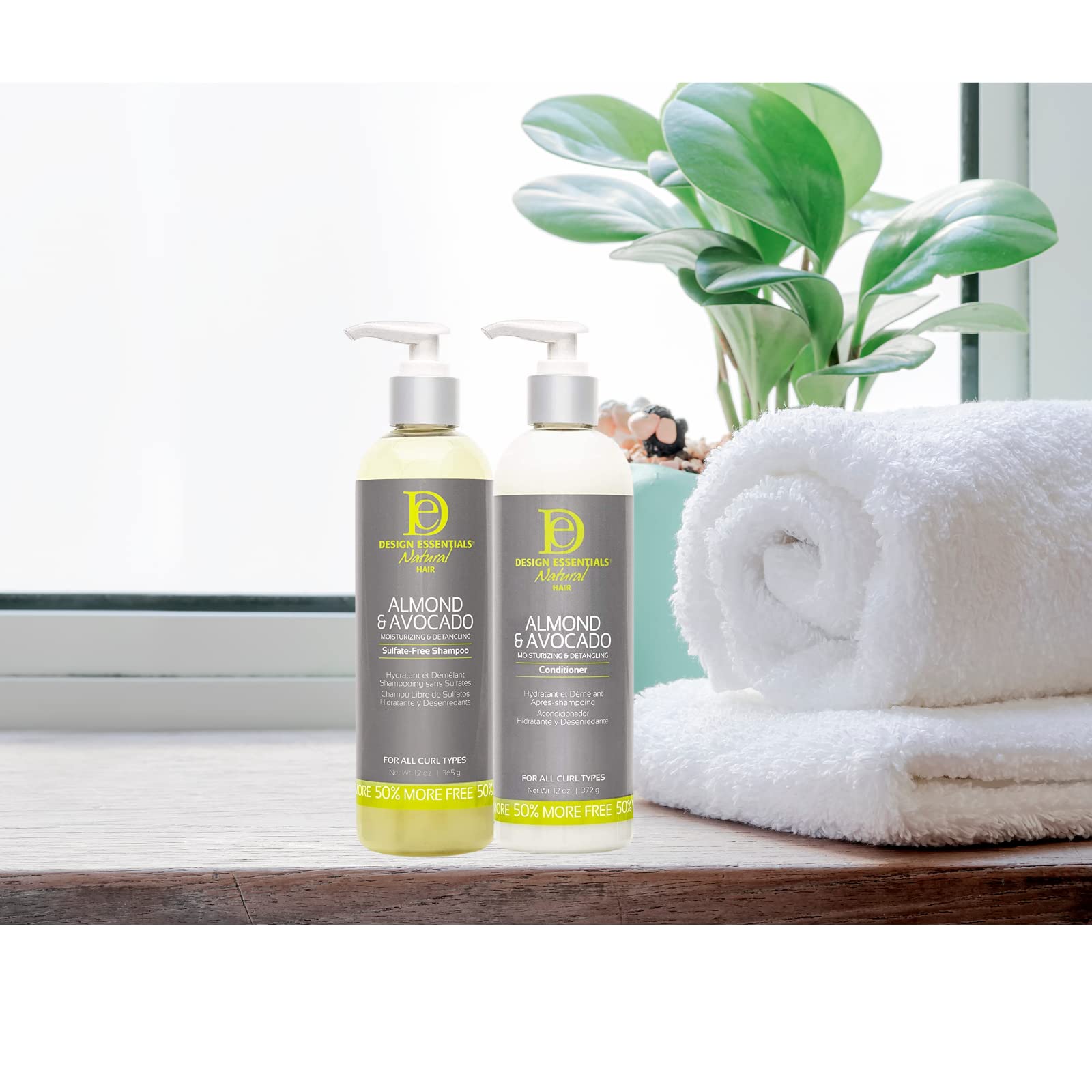 Design Essentials Natural Hair Products Bundle: (1)12oz Each of Design Essentials Almond & Avocado Sulfate-Free Shampoo and Conditioner Plus Soybec Hair Growth Tracker Journal