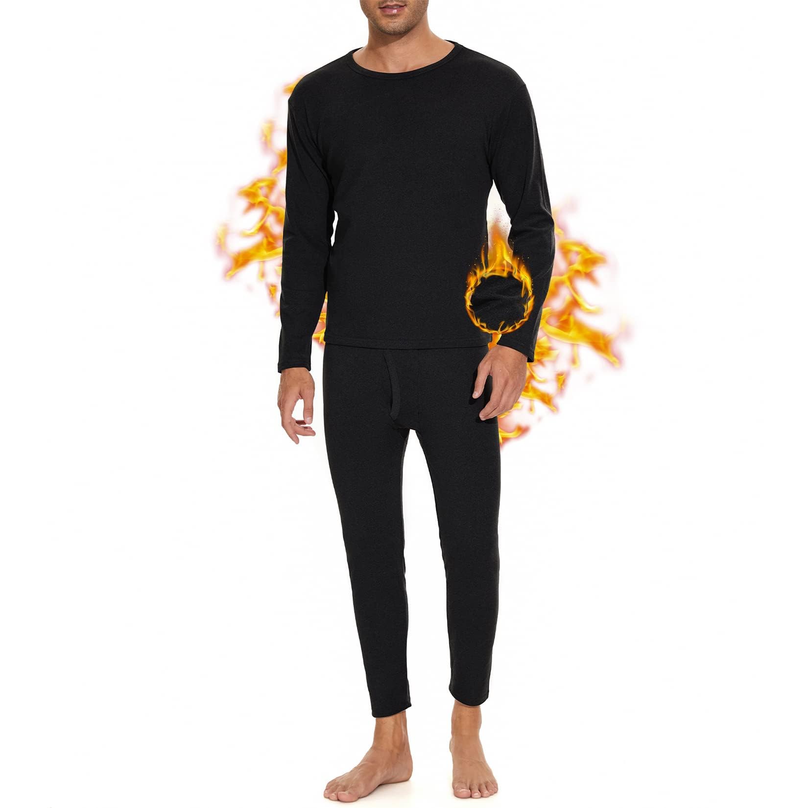 Century Star Heavyweight Thermal Underwear for Men Set Long Johns Base Layer Mens Fleece Lined Top Bottom Hunting Gear Heavyweight Black Medium