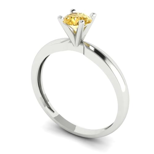 Clara Pucci 0.50ct Round Cut Solitaire Yellow Simulated Diamond Engagement Bridal Promise Anniversary Ring in 18K White Gold Size 9.25