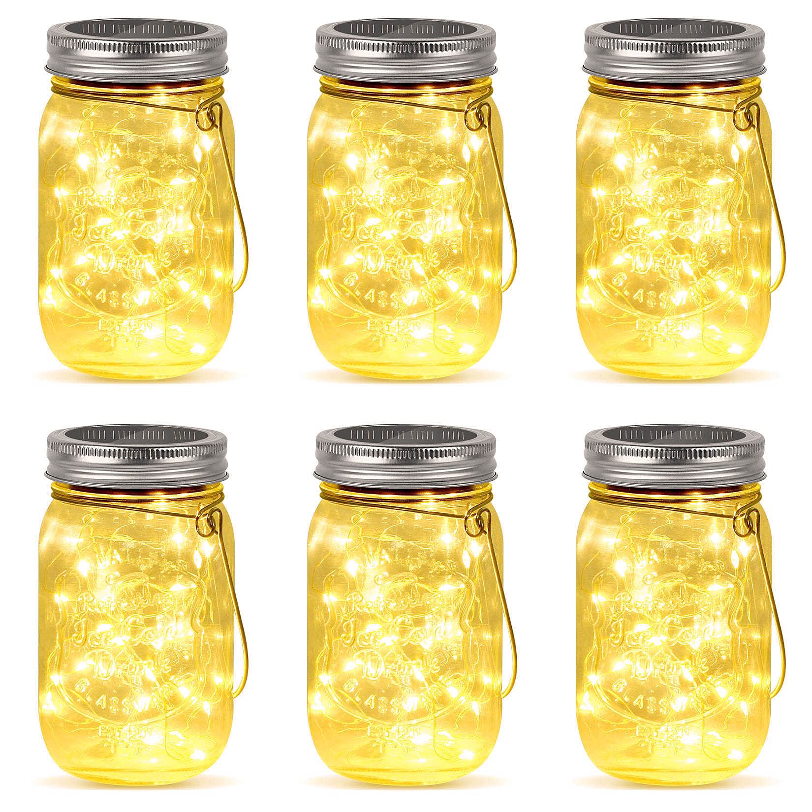 Solar Mason Jar Lights Outdoor Hanging Lights 6 Pack 30 Led String Fairy Lights Solar Lanterns Decorative Garden Lights Jar Table Lamp for Patio Party Garden