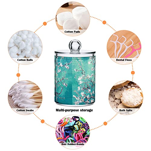 innewgogo Almond Blossom 2 Pack Cotton Swab Ball Holder Organizer Dispenser Plastic Glass Containers with Lids Cotton Swab Container Clear Bathroom Organizer Dispenser for Cotton Swabs