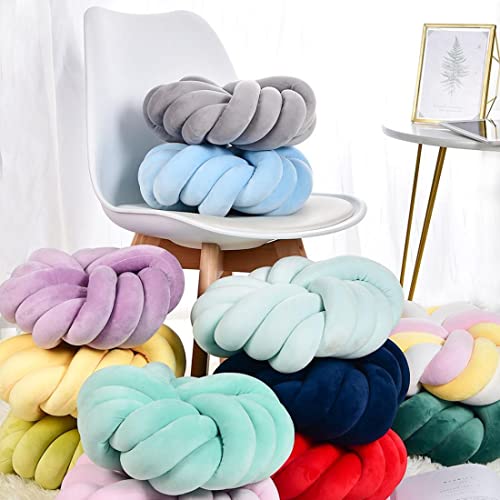 Knotted Throw Pillow, 13.7'' Round Pillows Decorative Throw Pillows for Couch Chair Sofa Cushion, Knit Knot Ball Pillow for Living Room Bedroom Car, White
