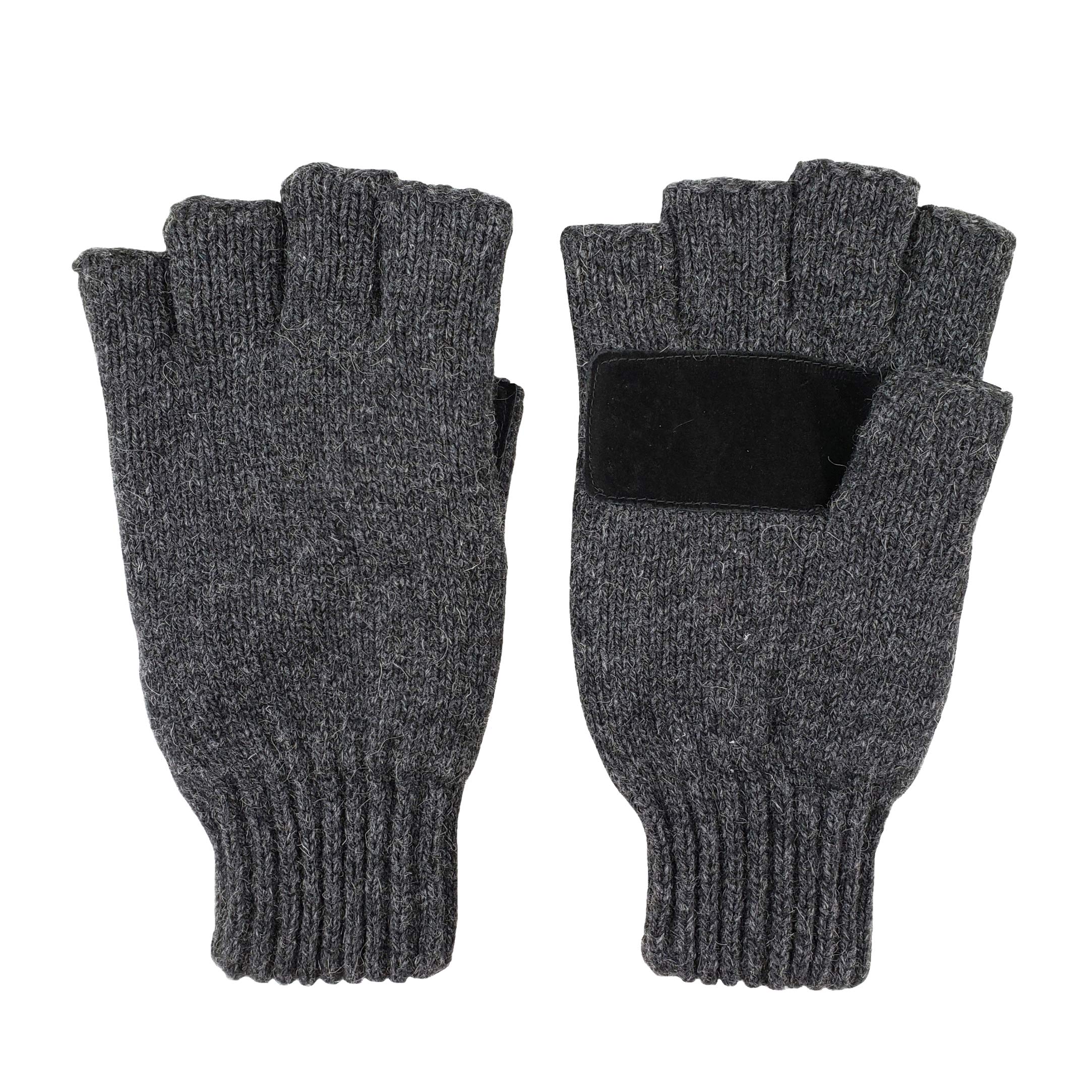 BRUCERIVER Mens Fingerless Gloves Wool knitted with Thinsulate lining Leather Patch on Palm (Anthra,Men Size)