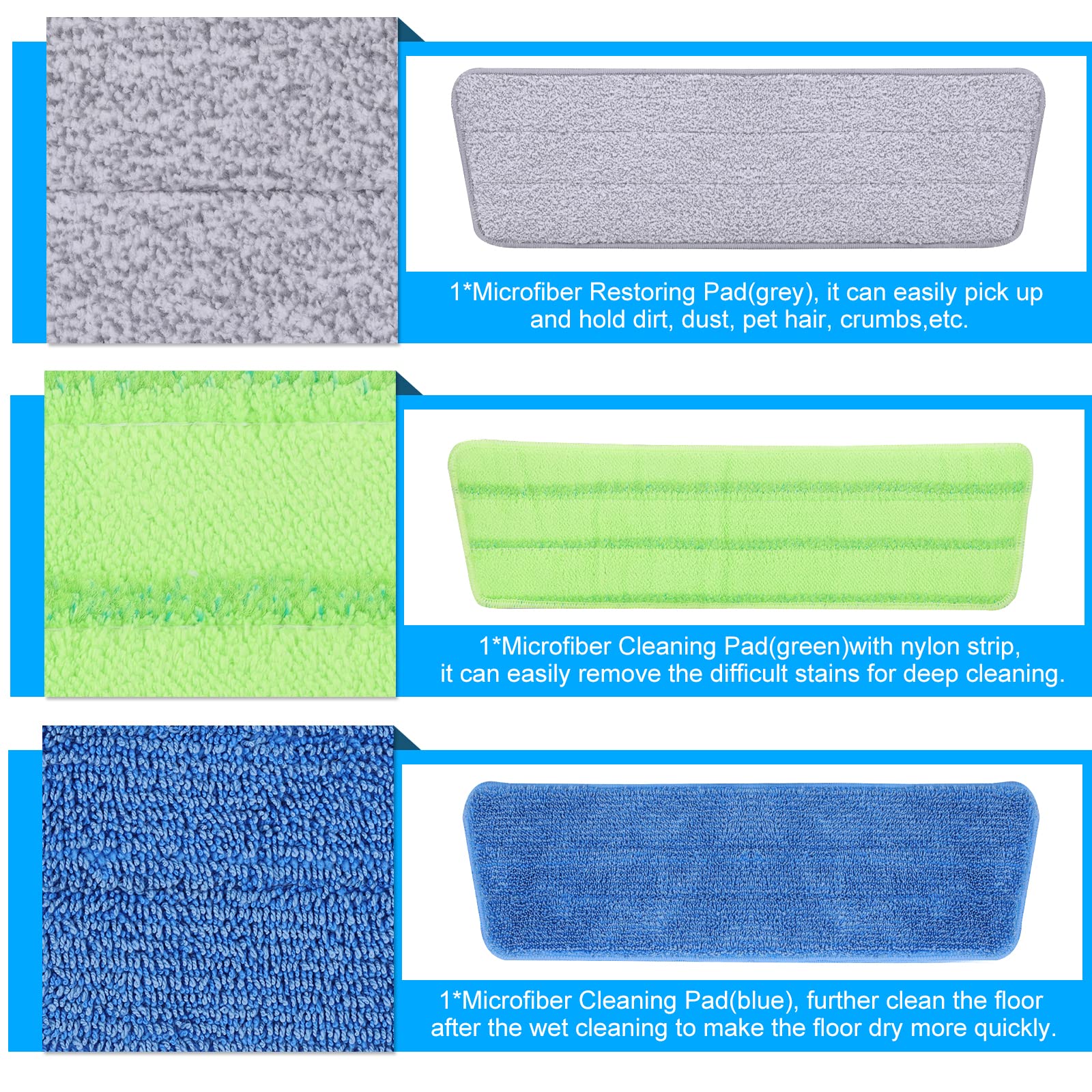 DEANIC 16" Wet Dust Mops Hardwood Floor with 3 Washable Pads Flat Mop Microfiber Mop for Floor Cleaning…