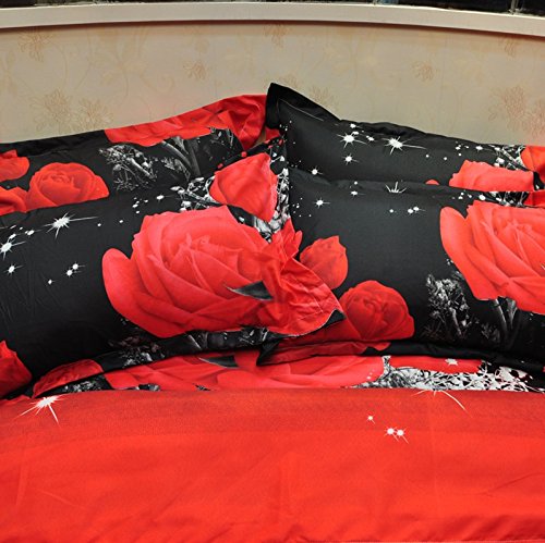Longji 3D Oil Painting red Rose Bedding Set Queen King Size Comforter Bag Duvet Cover Set (Size : Queen 4pcs Duvet Cover 200x230cm)