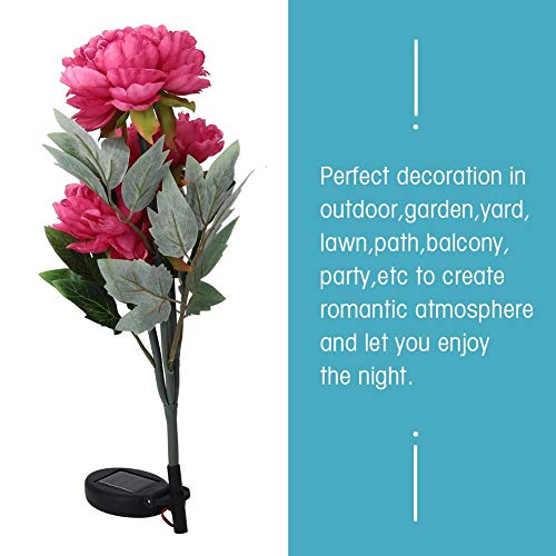 PBOHUZ Solar Flower Light - Solar Power LED 3 Heads Simulation Peony Rose Flower Light for Home Garden Lawn Decor