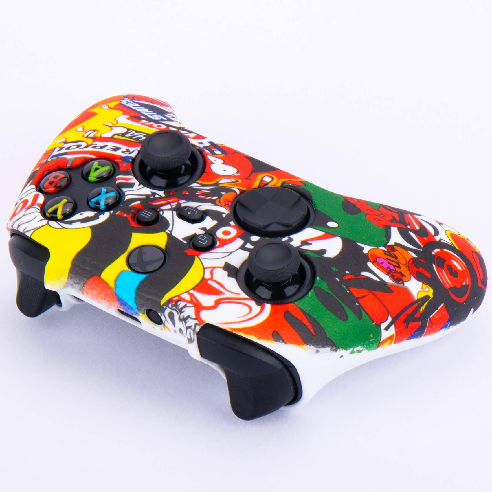 YoRHa Silicone Printing Thickened Cover Skin Case for Xbox Series X/S Controller x 1(Skull Graffiti II) with Thumb Grips x 10