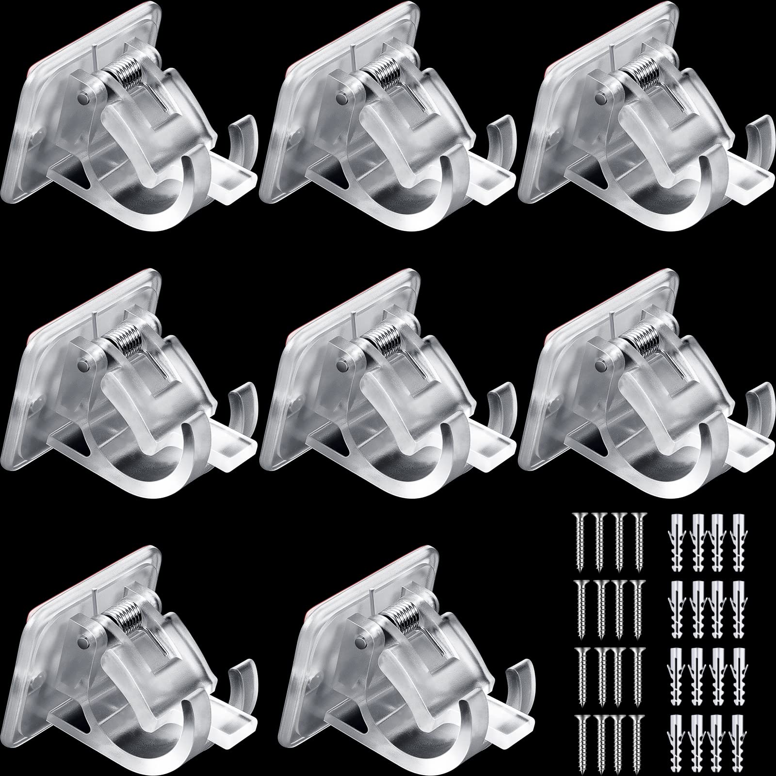 Self-Adhesive Curtain Rod Bracket Drapery Hook Holders no Nail Fixing Rod Holder Curtain Pole Wall Brackets No Screw Towel Rod Hooks for Home Bathroom and Hotel Use (8 Pieces)