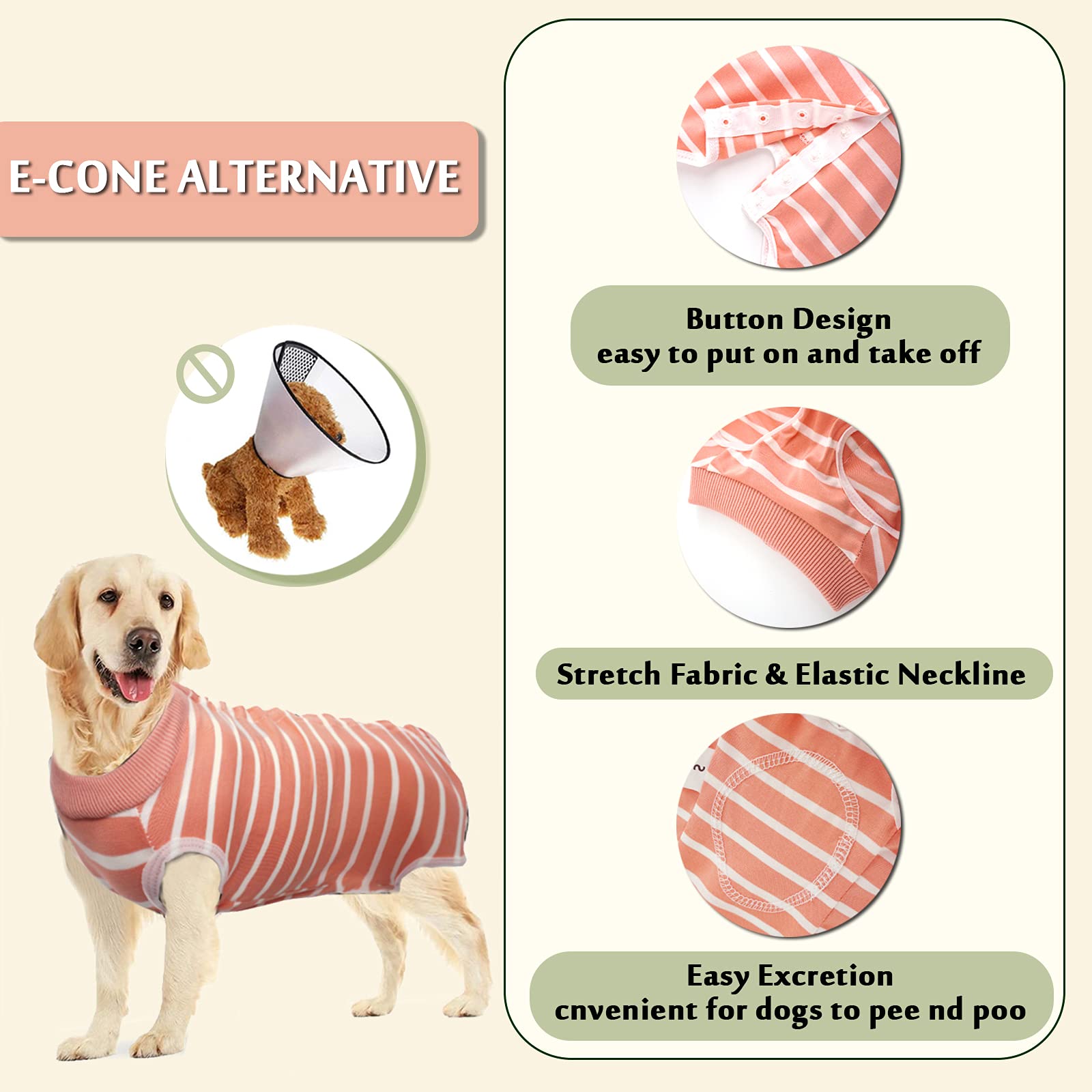 Hipet Dog Onesie Dog Surgery Recovery Suit for Male Female Surgical Suit for Spay and Neuter E-Collar & Cone Alternative Anti-Biting Lick Wound