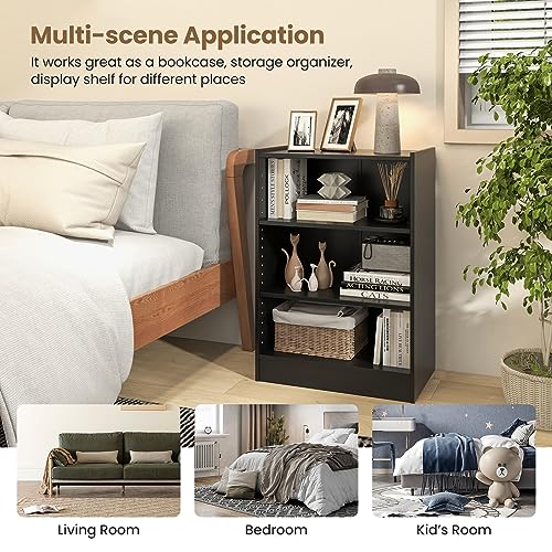 Giantex 3-Cube Bookcase Black - 3-Tier Modern White Open Bookshelf with Adjustable Shelves, Anti-Tipping Device, Small Wood Cube Storage Organizer for Kid’s Room, Living Room, Bedroom