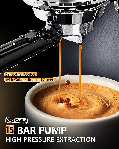 MICHELANGELO 15 Bar Espresso Machine with Milk Frother, Expresso Coffee Machines, Stainless Steel Espresso Maker for Cappuccino and Latte, Small Coffee Maker with Frother - Compact Design for Home