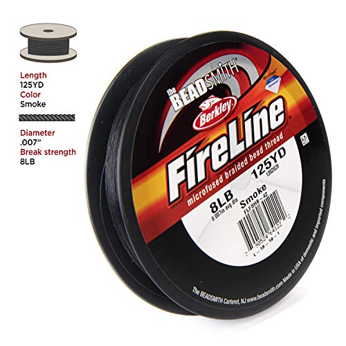 The Beadsmith Fireline by Berkley β Micro-fused Braided Thread β 8lb. Test, .007β/.17mm Diameter, 125 Yard Spool, Smoke Grey β Super Strong Stringing Material for Jewelry Making and Bead Weaving