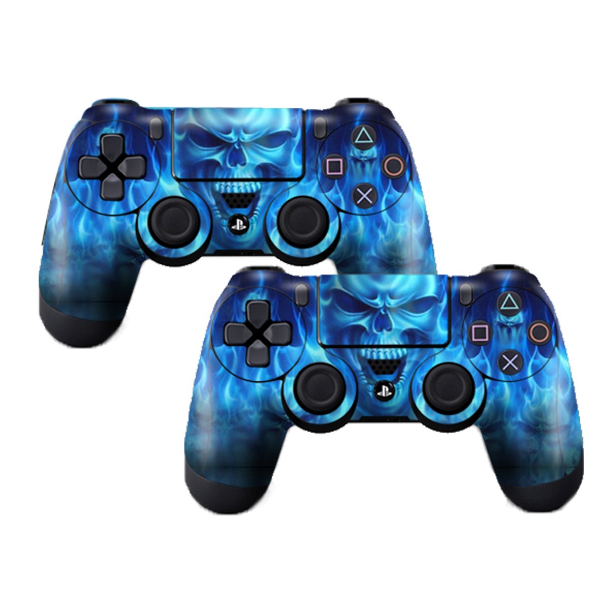 PS4 Slim Skins - Decals for PS4 Controller Playstation 4 Slim - Stickers Cover for PS4 Slim Controller Sony Playstation Four Slim Accessories with Dualshock 4 Two Controllers Skin - Blue Fire