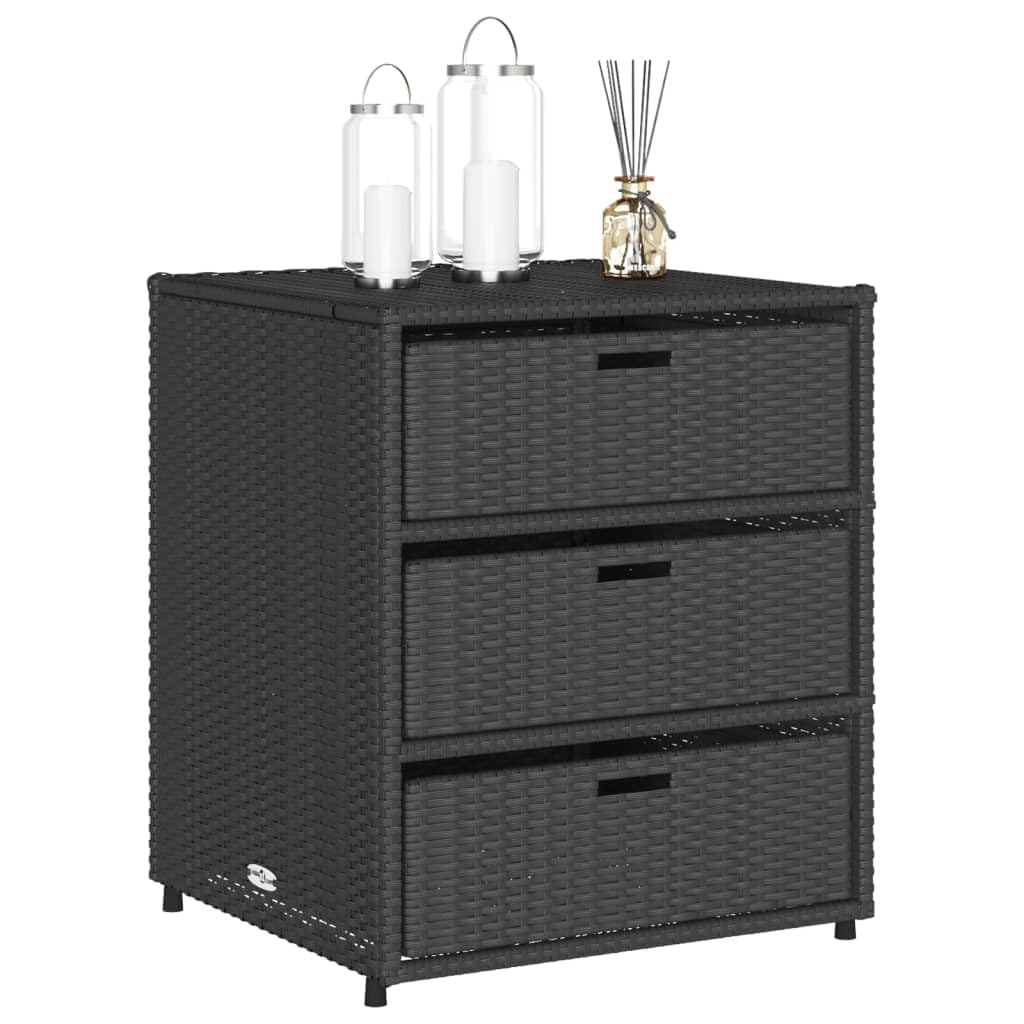 Gecheer Patio Storage Cabinet Outdoor Garden Storage Organizers Black 21.7"x23.2"x27.2" Poly Rattan 0223005C 0224005C