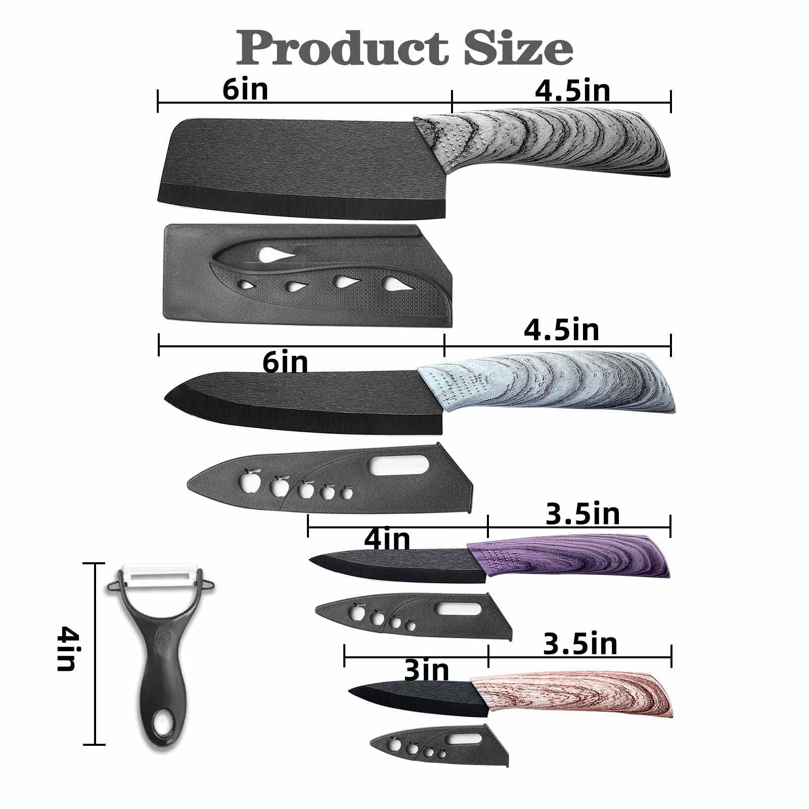 Ceramic Knife Sets for Kitchen with Block Holder,4 Piece Ceramic Chef's Paring Knife with Steath,Vegetable Cutting Knife Lettuce Knife Suitable for Fruits, Vegetables and Meat (with holder)