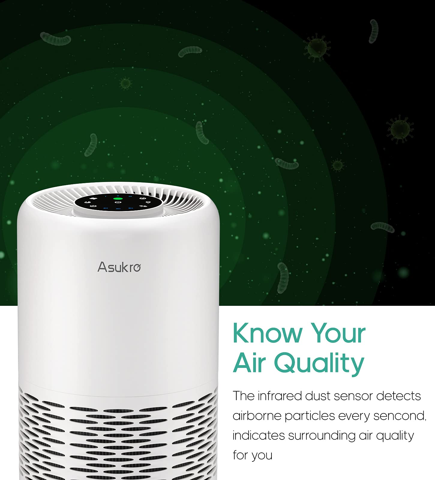 HEPA Filter Air Purifier, Air Purifiers for Home, Bedroom, Office, Pets, H13 Grade (touch control)