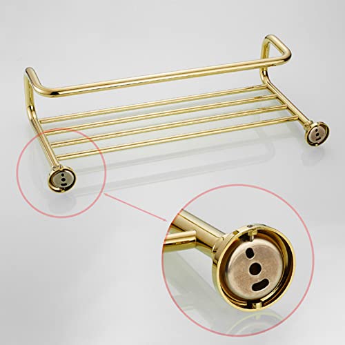 Golden Wall Mounted Bath Towel Rack 2 Layer, Durable Brass Towel Bar Length 60cm Modern Simple Towel Holder for Bathroom Kitchen Home Décor-60x26.5cm