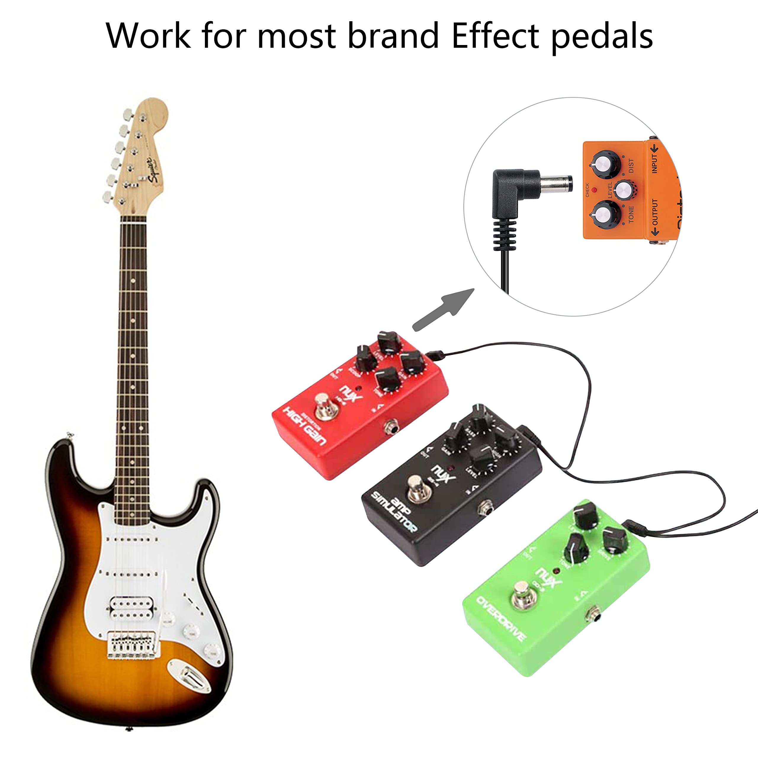GELRHONR Daisy Chain Guitar Effect Pedal Power Supply Splitter Cable,Right Angle DC 5.5x2.1mm Cable,90 Degree DC 5521 Female to 2 Male Y Cable for CCTV Security Camera,DVR,LED Strip Light Etc(1 to 2)