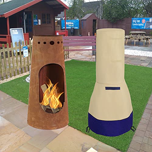 DUSTYPROTE Chiminea Cover,Weather-Proof Chiminea Fire Pit Cover,Fire Pit Heater Cover Waterproof,Clay Chiminea Cover Large Size, Khaki Patchwork Dark Blue, Cover Only