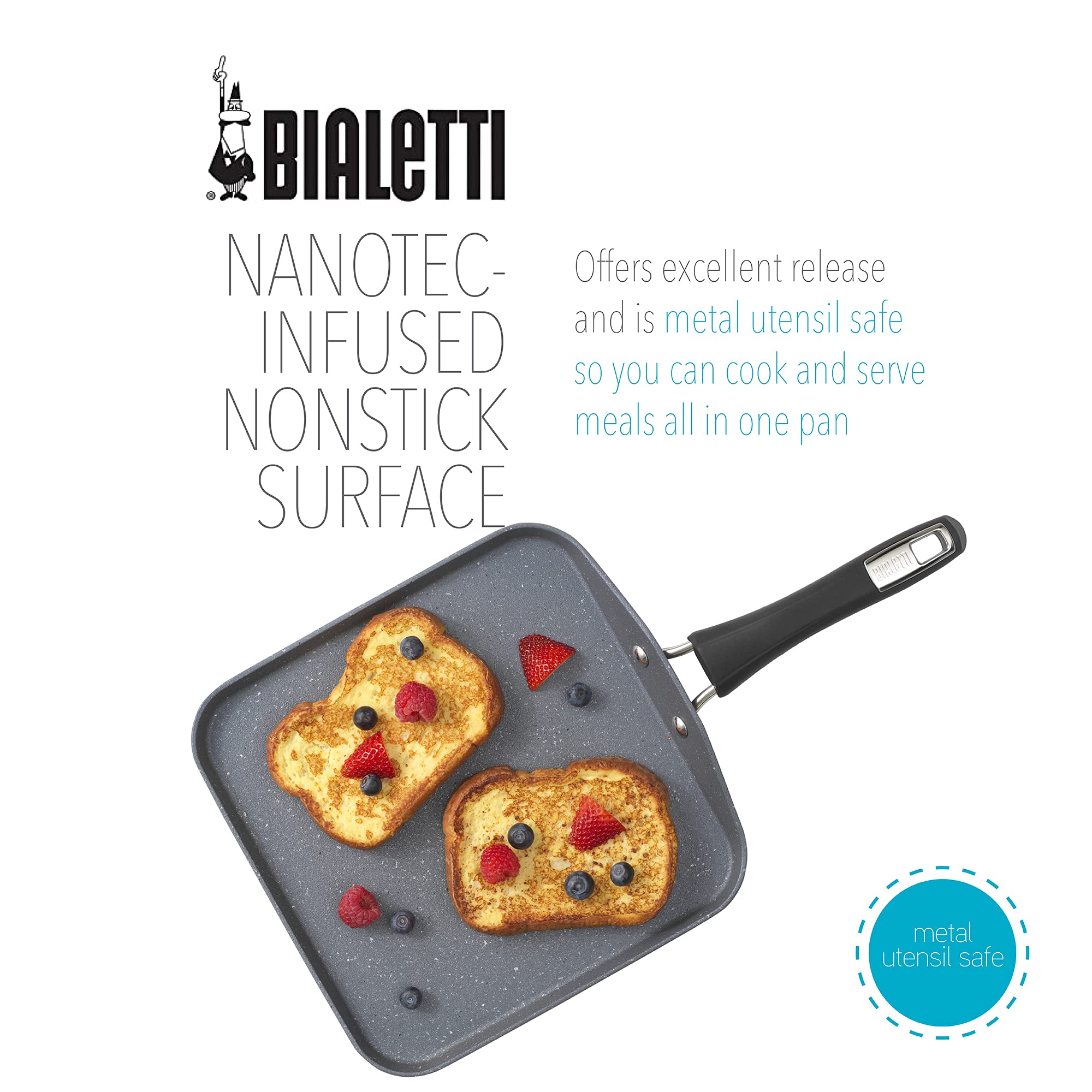 Bialetti Impact, Non-Stick 10 in. Square Griddle, Gray