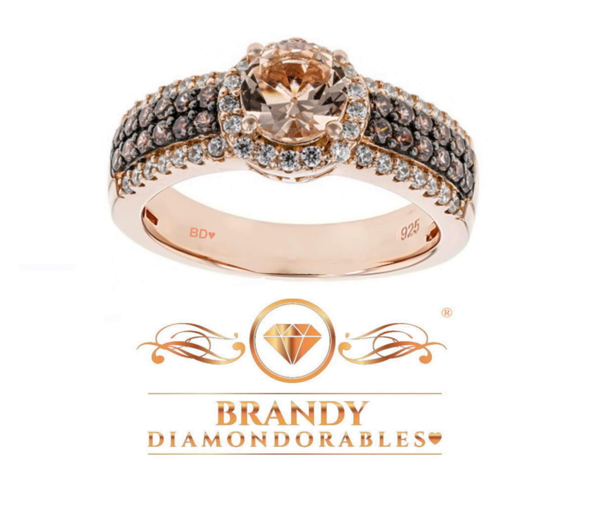 BRANDY DIAMONDORABLES♥ 18k Rose Gold Chocolate Brown Silver Lovely Morganite Ring 2.00 Ctw.