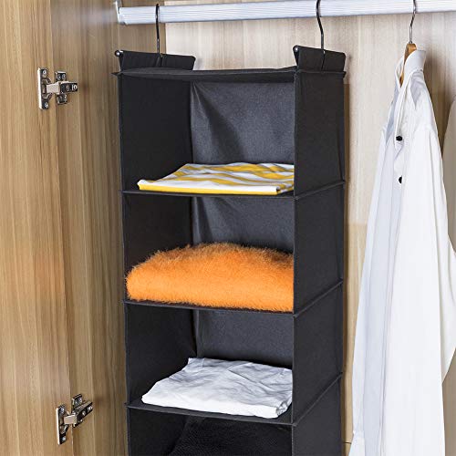 MAX Houser 6 Tier Shelf Hanging Closet Organizer, Closet Hanging Shelf with 2 Sturdy Hooks for Storage, Foldable,Black and Light Grey