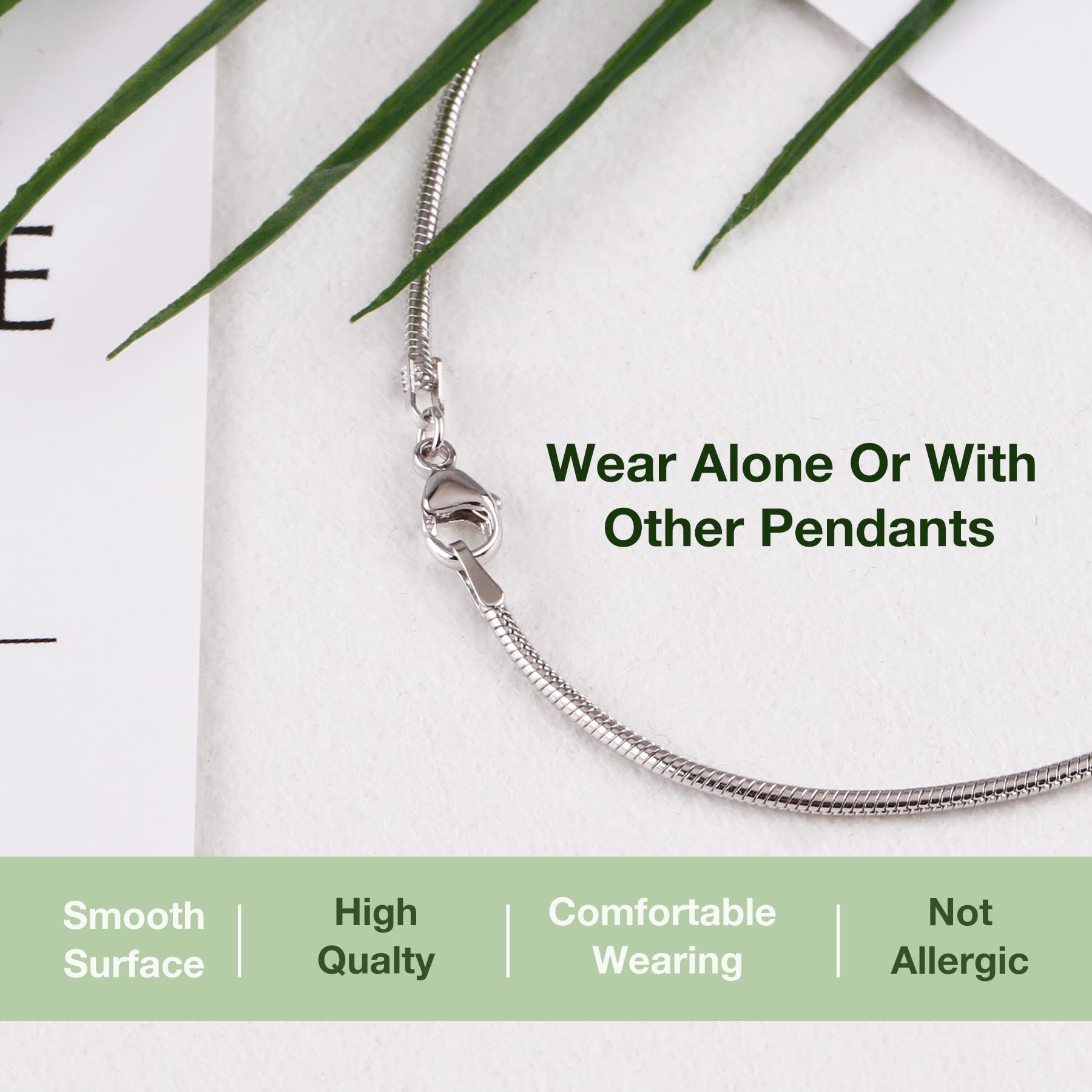 CLAVICHORD Snake Chain Necklace 1.5mm,925 Sterling Silver Chains for Women Thin Sliver Chain Length 18 Inch