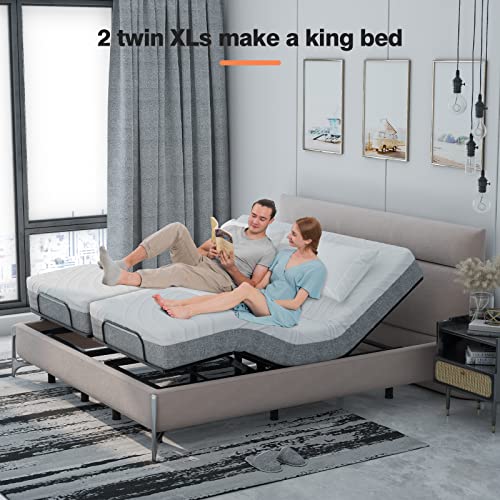 Giantex Twin XL Adjustable Bed Frame w/ 8β Cool Gel Infused Memory Foam Mattress, Electric Adjustable Bed Combo w/Head & Foot Adjustment, Remote Control, LED Light & Dual USB Ports, Convoluted Foam