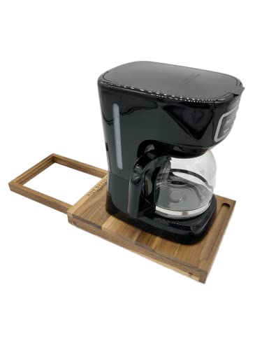 Kitchen Countertop Wooden Caddy Slider Tray | Solid Wood Tray and Frame | Smooth Rolling Wheels | Useful for Coffee Maker/Stand Mixer/Blender (9" X 13", Natural Acacia)