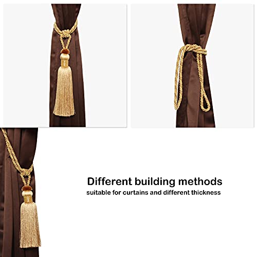 MALOINTEX 2 Pack Curtain Beaded Tassels Tiebacks Tie-Backs, Curtain Handmade Holdbacks, Polyester Beaded Curtain Tieback - Gold