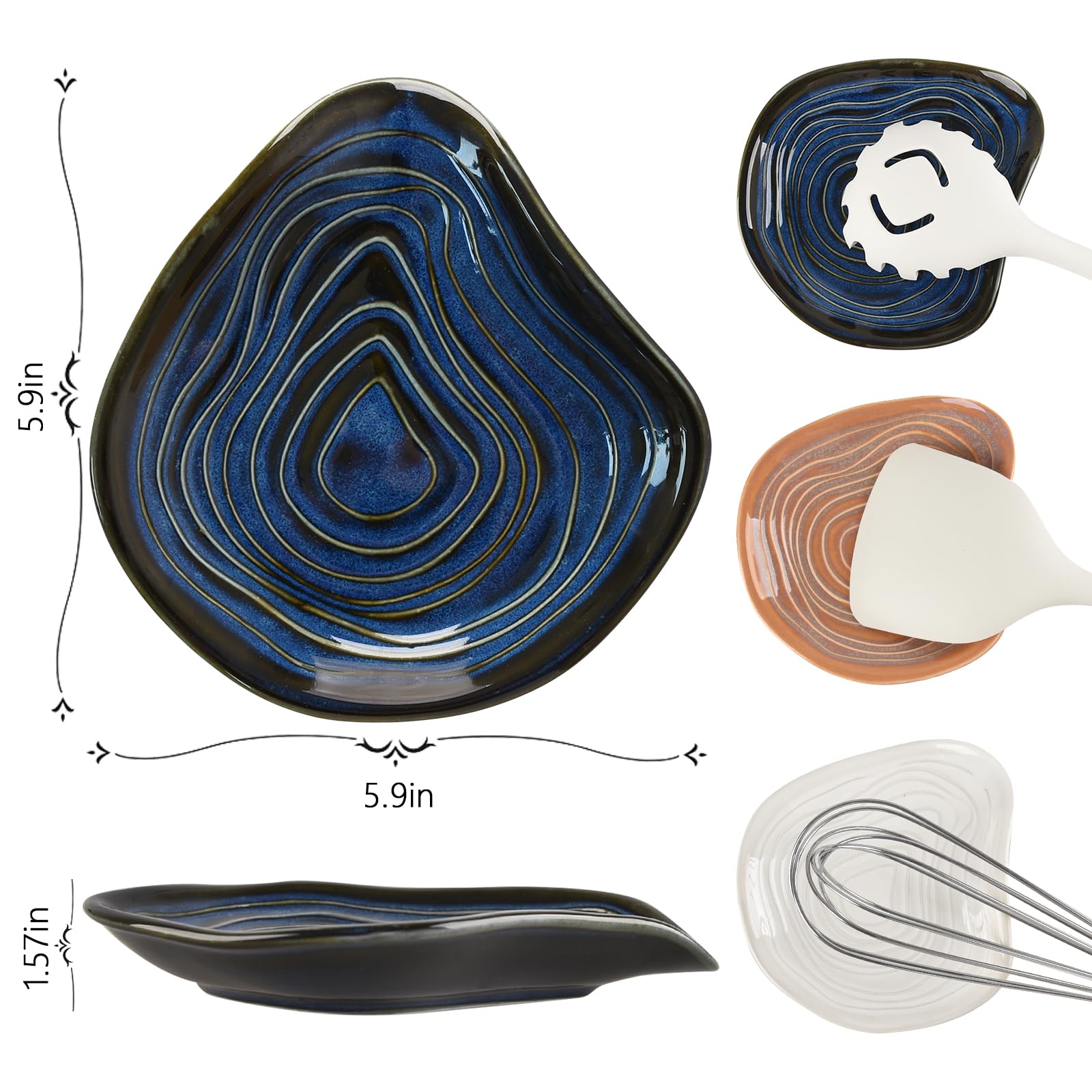 Ceramic Spoon Rest for Stove Top, 3 Pcs Spoon Holder Ceramic Spoon Rest for Kitchen Counter Dining-Table, Heat Resistance Kitchen Spoon Utensil Rest for Coffee Spoons,Ladles,Tongs,Spatula