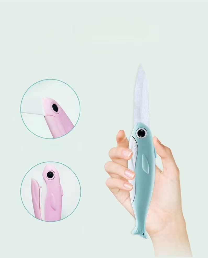 Folding knife, portable pocket ceramic knife for fruit, suitable for carrying super sharp mini fish shaped Ceramic Paring Knife when traveling (Blue)