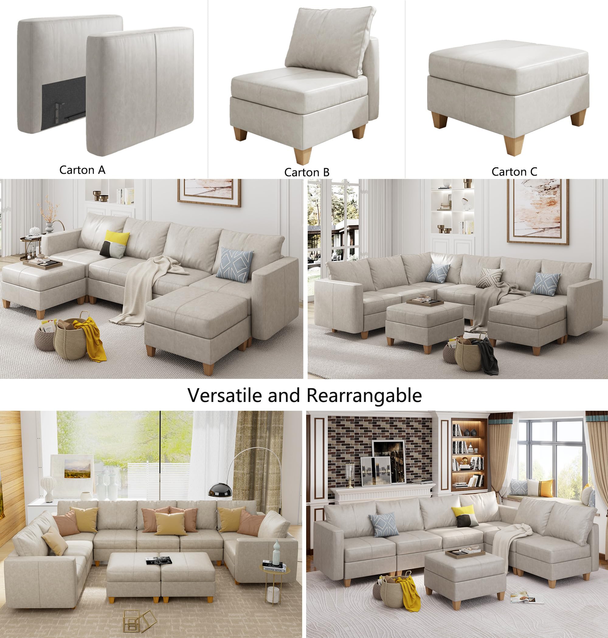 EASE MOOSE Modular Sectional Accent Chair with Storage Seat, Faux Leather Armchair Modern Single Sofa Club Chair for Living Room