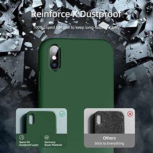 Dssairo [3 in 1 for iPhone x Case/iPhone Xs case, with 2 Pack Screen Protector, Liquid Silicone Slim Shockproof Protective Phone Case 5.8 inch [Microfiber Lining] (Alpine Green)