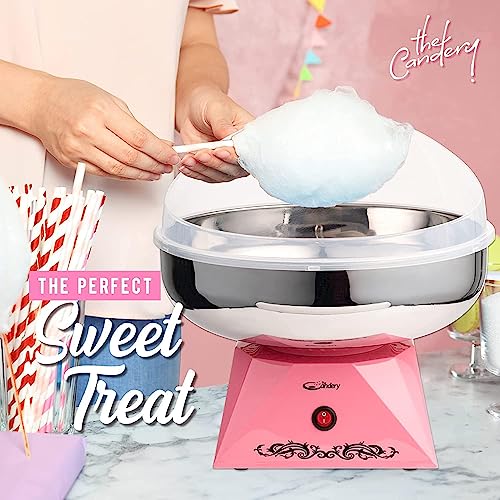 The Candery Cotton Candy Machine with Stainless Steel Bowl 2.0 and Floss Bundle- Flossing Sugar Floss, Sugar-Free Candy for Birthday Parties Fairs, Festivals- Includes 5 Floss Sugar Flavors 12oz Jars and 50 Paper Cones & Scooper