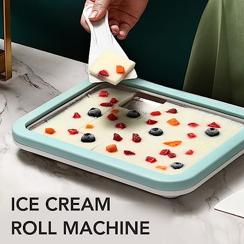 Instant Ice Cream Maker, Rolled Ice Cream Maker, Stainless Steel Cold Pan Plate Homemade DIY Serve with 2 Spatula for Ice Cream Slushies Yogurt