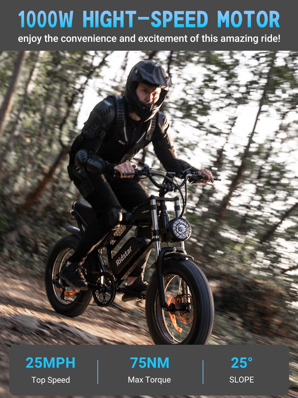 BENIFORE Electric Bike for Adults, 1000W 25MPH Electric Motorcycle, 20" Fat Tire Ebikes