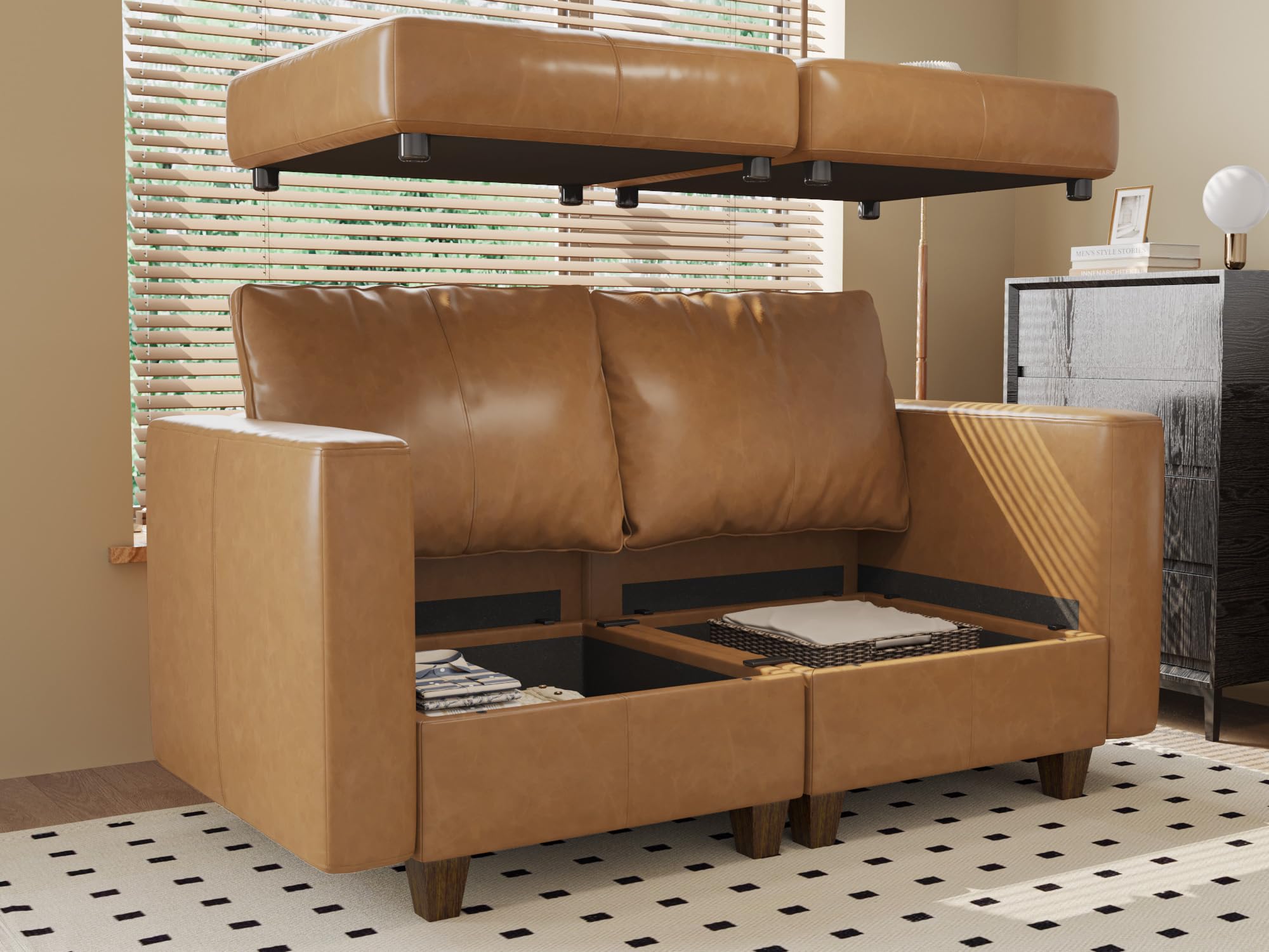 EASE MOOSE Modular Sectional Loveseat Sofa Couch with Storage Seats, 2 Seat Faux Leather Convertible Modular Sofa Love Seats for Small Spaces