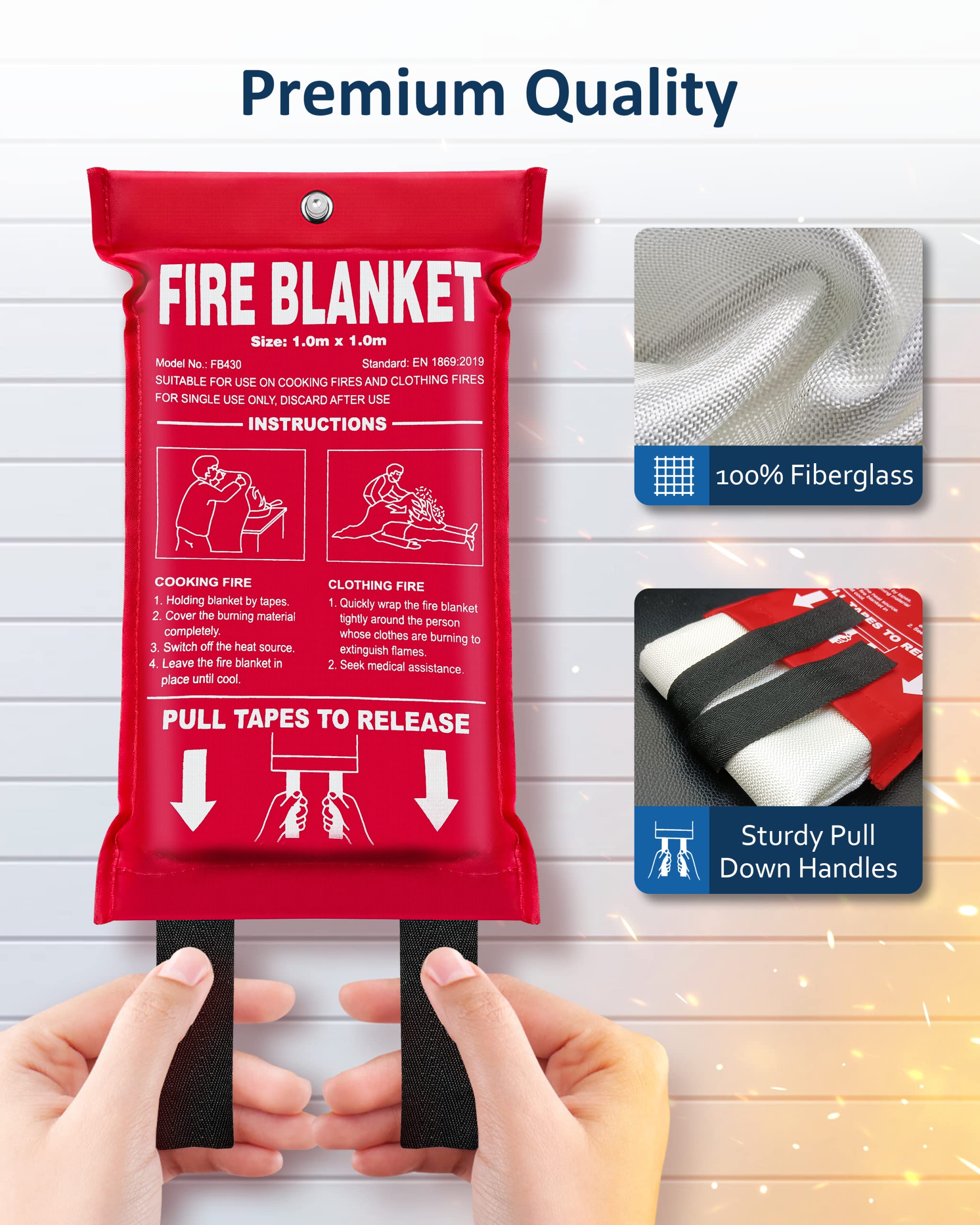 Ecoey Fire Blanket, Fiberglass Fire Blanket for Home & Kitchen, Emergency Blankets for Survival, Fire Blankets for People, Flame Retardant Fabric, Fireproof Blanket, Fire Safety, FJ109-B, 2 Packs