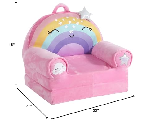 Heritage Kids Rainbow Convertible Flip Lounger Foam Chair - Soft Plush Fabric - Ages 3+, Pink