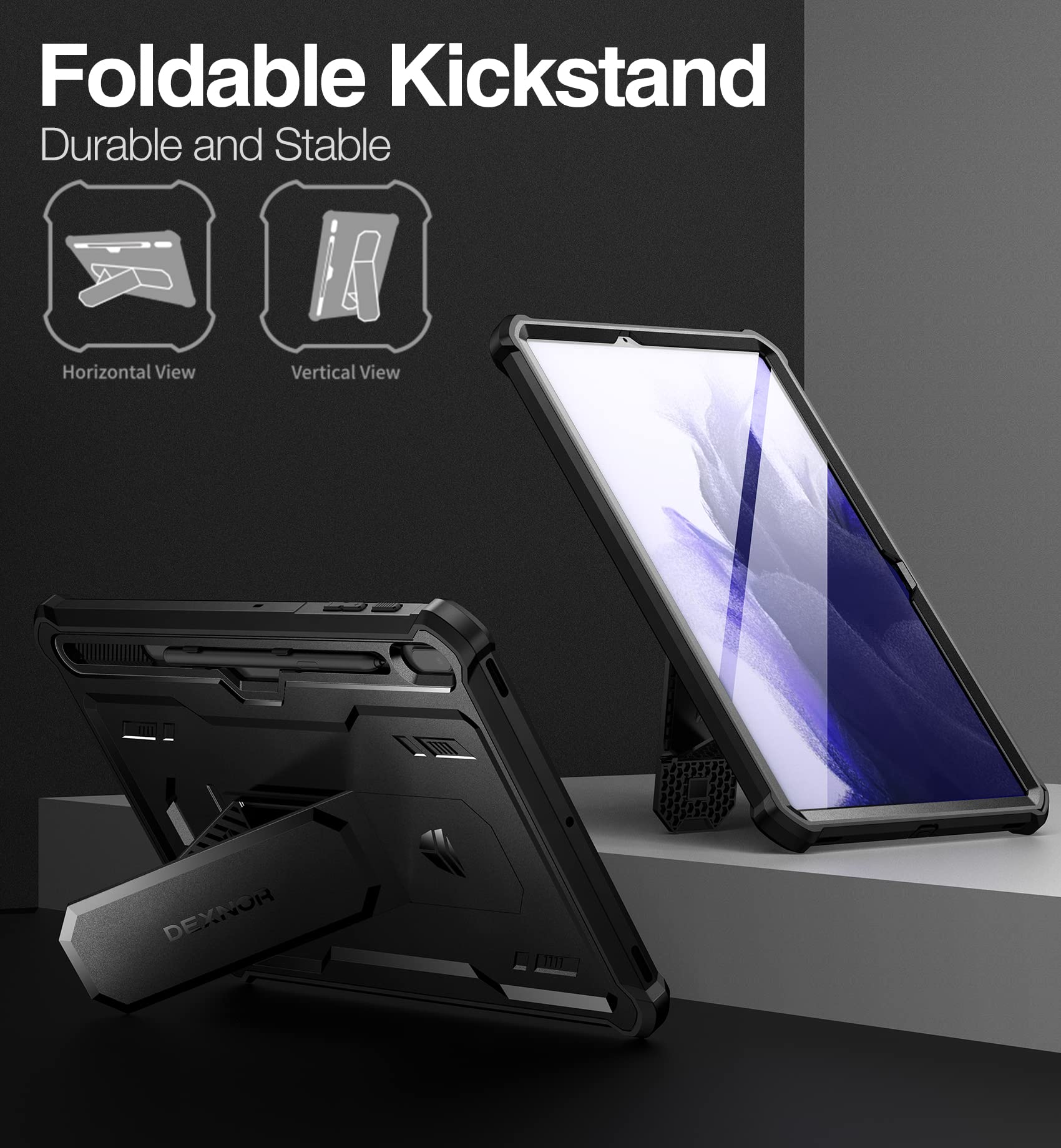 Dexnor Case for Galaxy Tab S7 FE 12.4 Inch (2021), [Built in Screen Protector & Kickstand] with Pen Holder Heavy Duty Shockproof Full Body Protective Cover for Galaxy S7 FE Case-Black