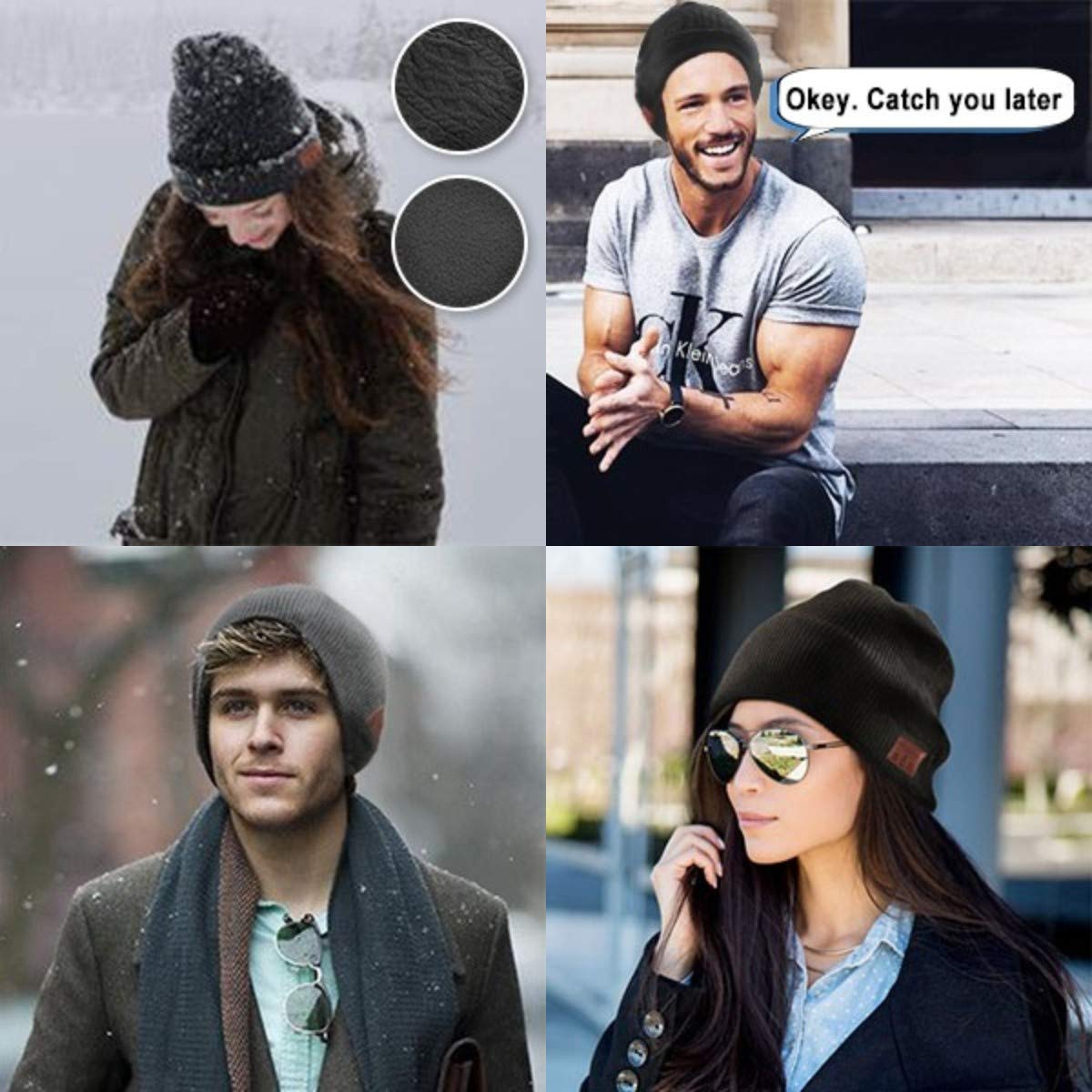 Bluetooth Beanie Hat, Flashmen Upgraded Wireless Bluetooth 5.0 Beanie Hat with Headphones Headset Earphone Knitted Beanie with Stereo Speakers and Mic for Women Men